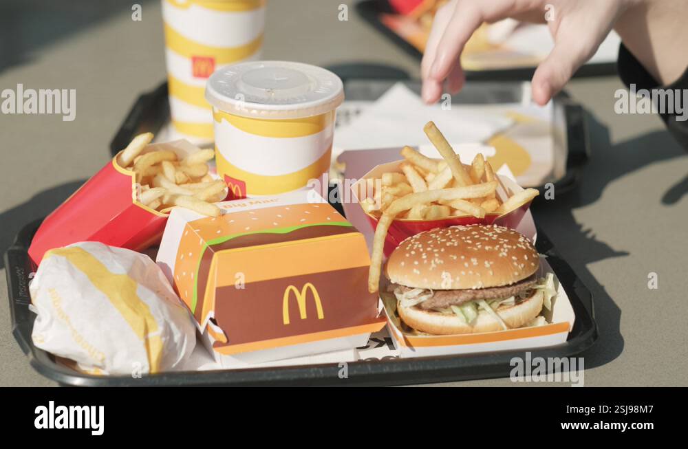 tray full of fast food in McDonalds Restaurant, Big Mac Menu with ...