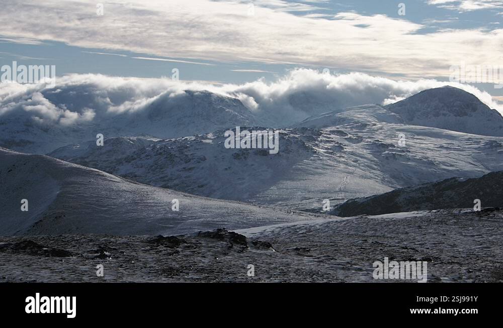 Cloud spilling over Great Gable and the Scafell range from Hindscarth ...