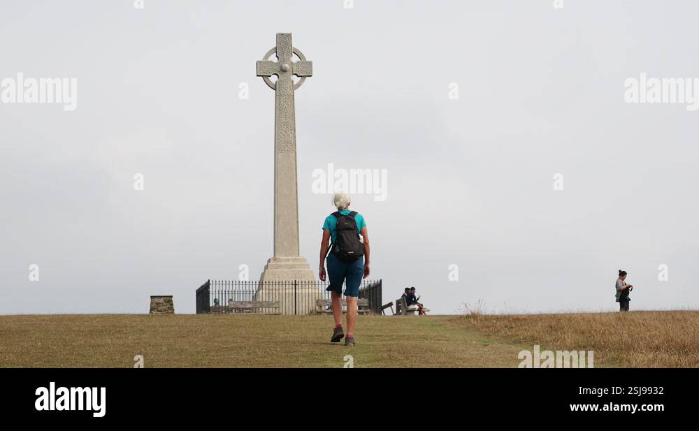 The Tennyson Monument on the west tip of the Isle of White, UK Stock ...