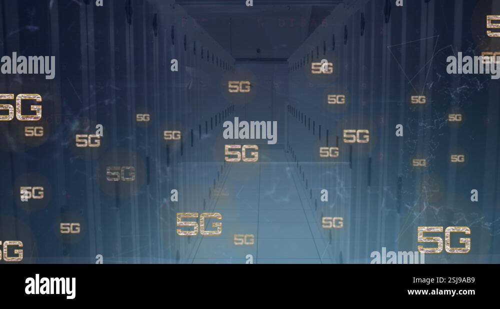 5g text repeated over computer server room Stock Video Footage - Alamy