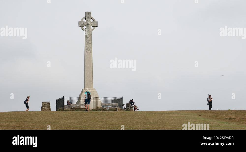 The Tennyson Monument on the west tip of the Isle of White, UK Stock ...