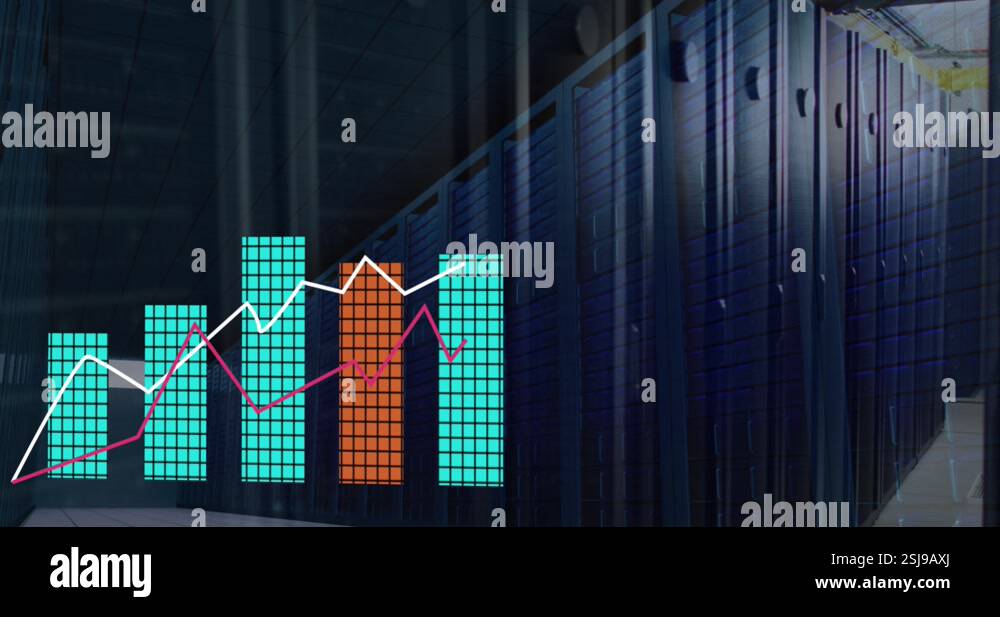 Animation Of Statistical Data Processing Against Empty Computer Server Room Stock Video Footage