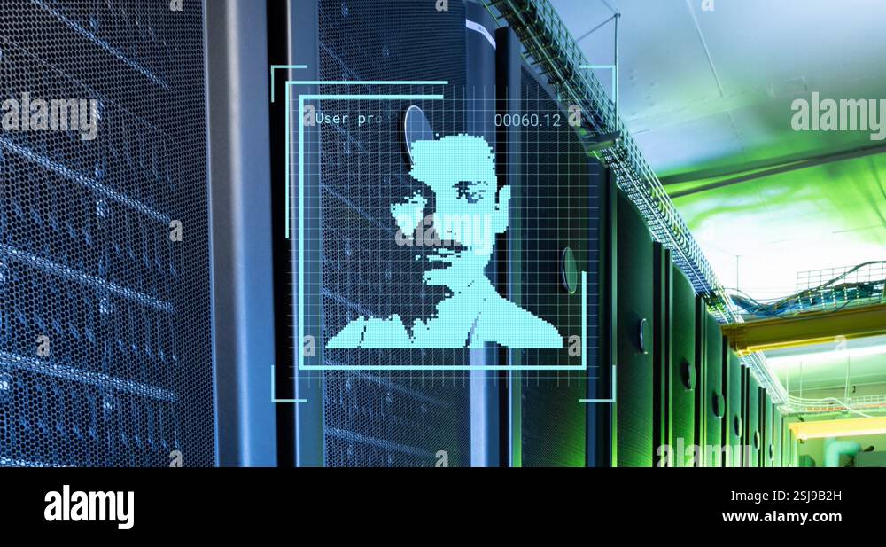 Animation of multiple profile icons against empty computer server room Stock Video Footage - Alamy