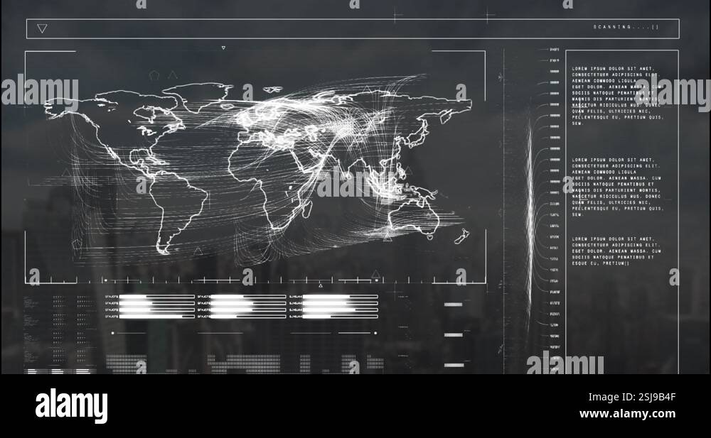Animation of interface with data processing over world map against aerial view Stock Video ...