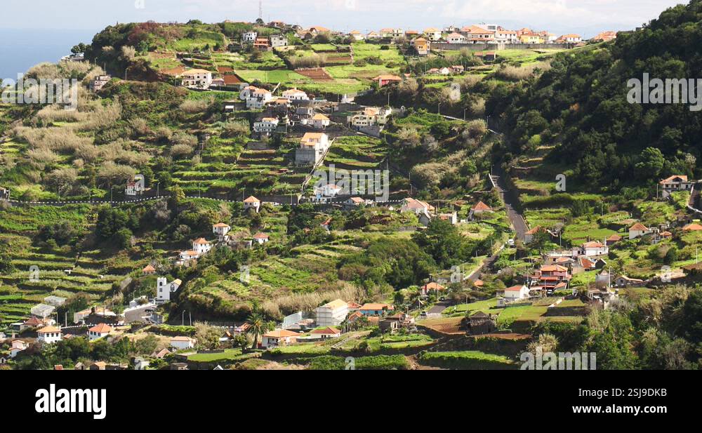 Terraced farm fields in Ribieras da Janella on Madeira Stock Video ...