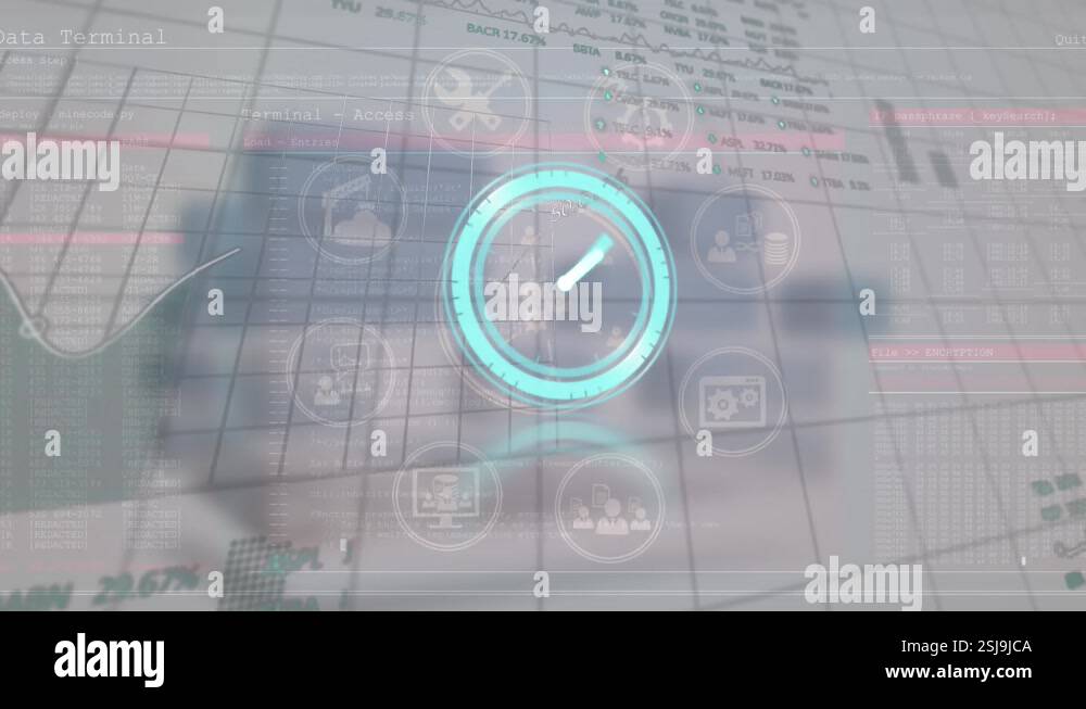 Animation of clock ticking over data processing Stock Video Footage - Alamy
