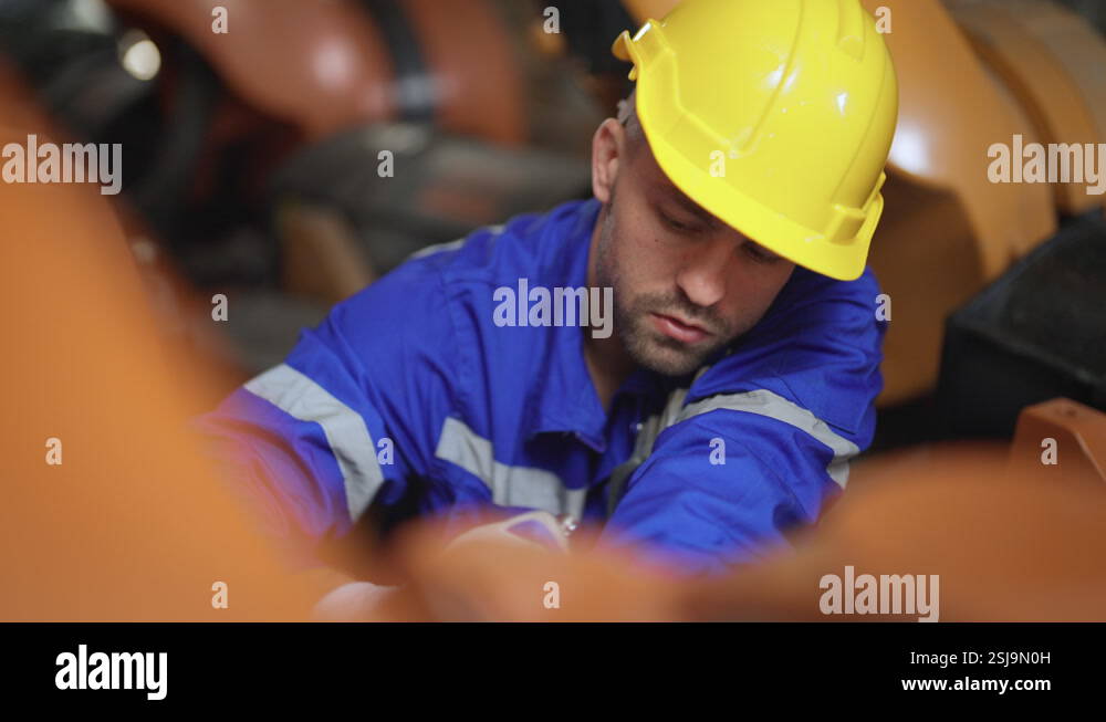 Male engineer checking and fixing robot arm in Advanced Manufacturing ...