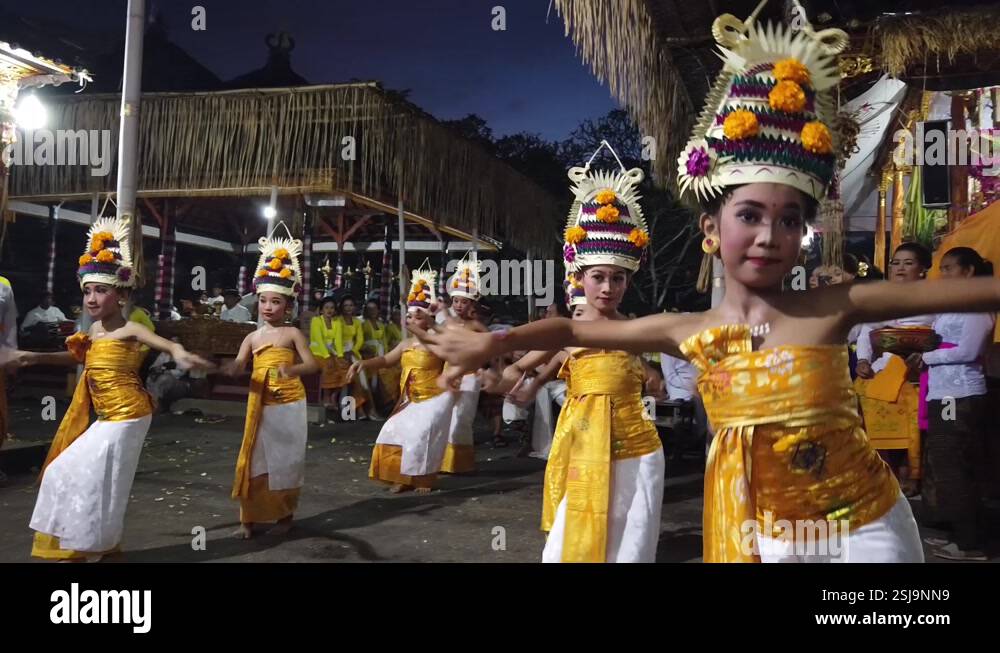 Girls perform Rejang Dewa Dance part of Balinese Hinduism Temple ...
