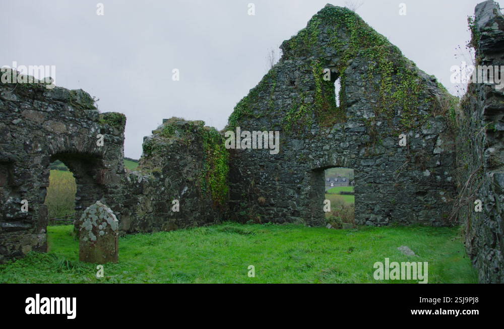 Ruin Of An Old Stone Church With Graves Ireland Stock Video Footage - Alamy
