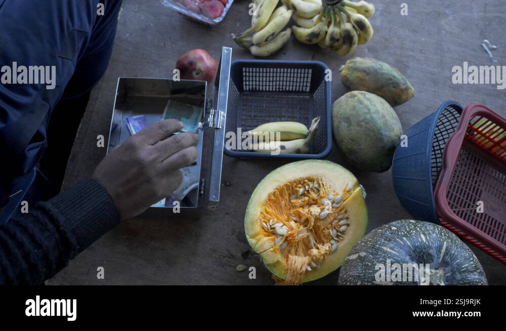 Indian vegetable vendor having Phone Pe digital payments UPI QR Code ...