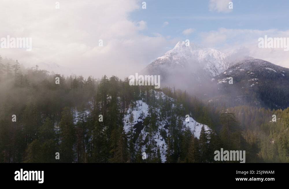 Clouds in the forests with mountains. The forest with wispy cloud fog ...