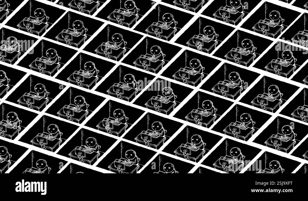 Cartoon more office employees in cubicles blackboard version Stock ...