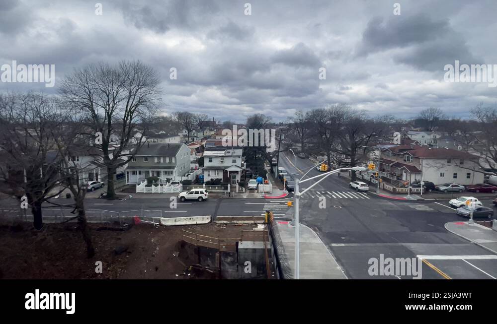 slow motion shot of new york city subway running through the streets of ...