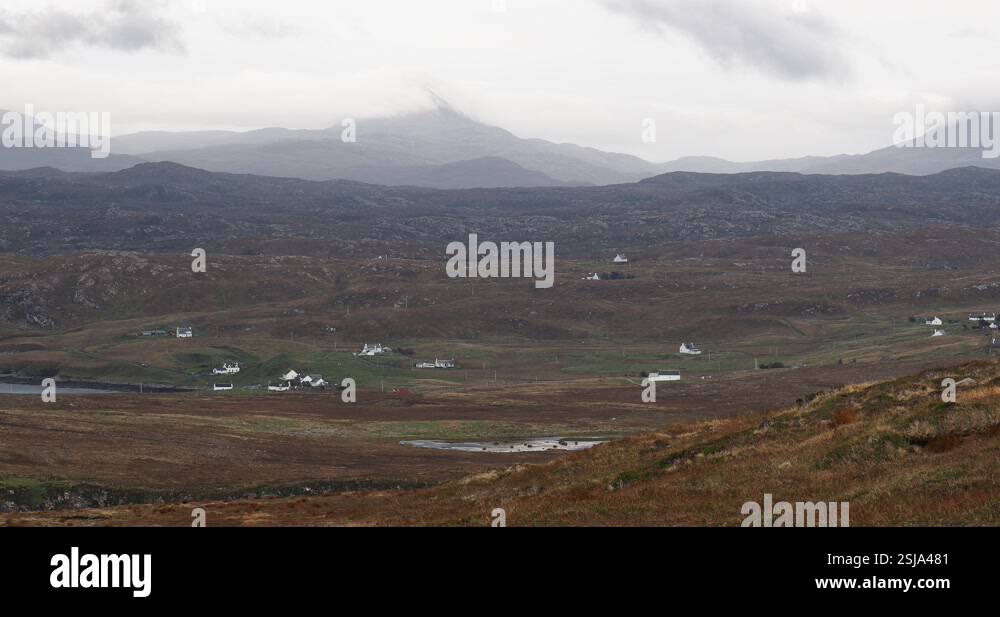 Croft houses in Assynt below Suilven and Canisp, Scotland, UK Stock ...
