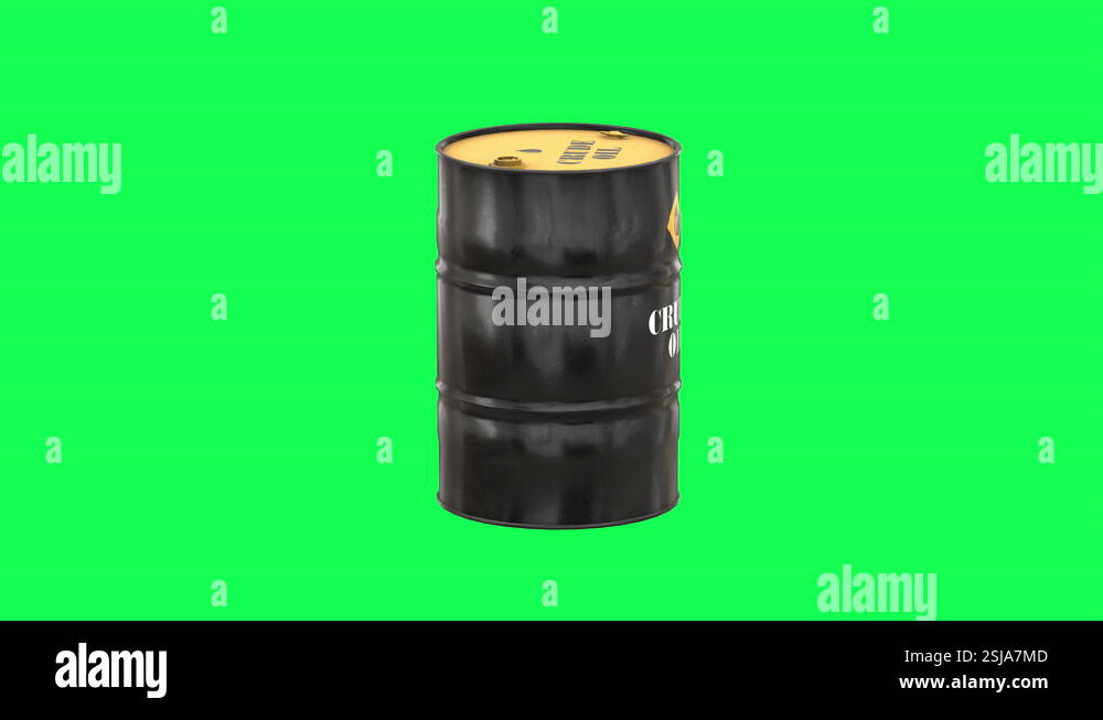 Crude oil barrel rotating in loop on greenscreen chroma background - 3D ...