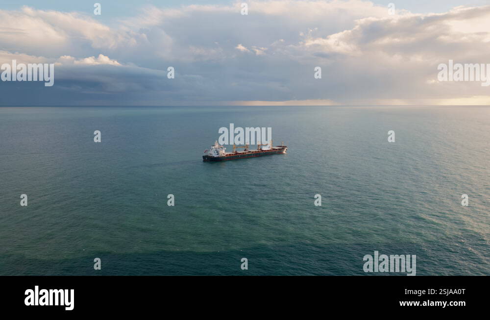 Container tanker floating at endless ocean drone view. Cargo ship ...