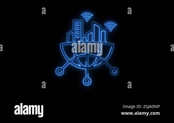 Glowing Neon line Smart city with wifi icon animation, Smart City ...