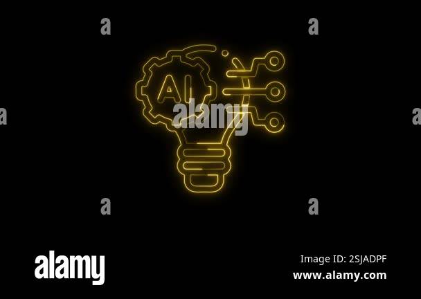 Glowing neon line Light bulb and gear icon and AI text isolated ...