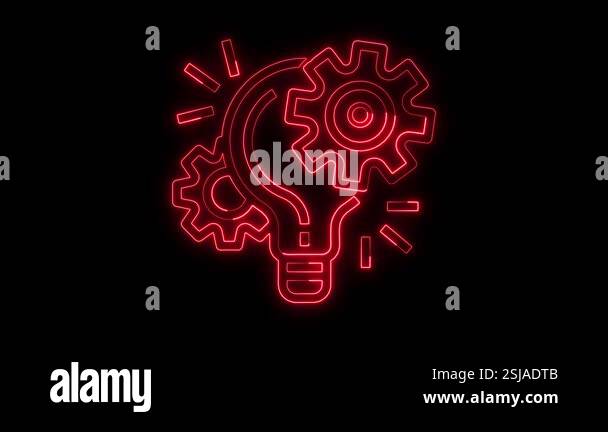 Glowing neon line Project management icon with Light bulb and gear icon ...