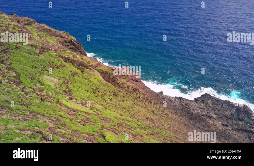 Stunning Aerial Shot Flying Over Coast on Oahu Island, Hawaii Stock ...