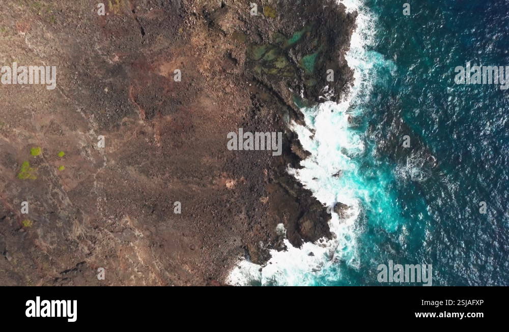 Aerial Top Down Shot Flying Over Coast in Oahu Island, Hawaii Stock ...