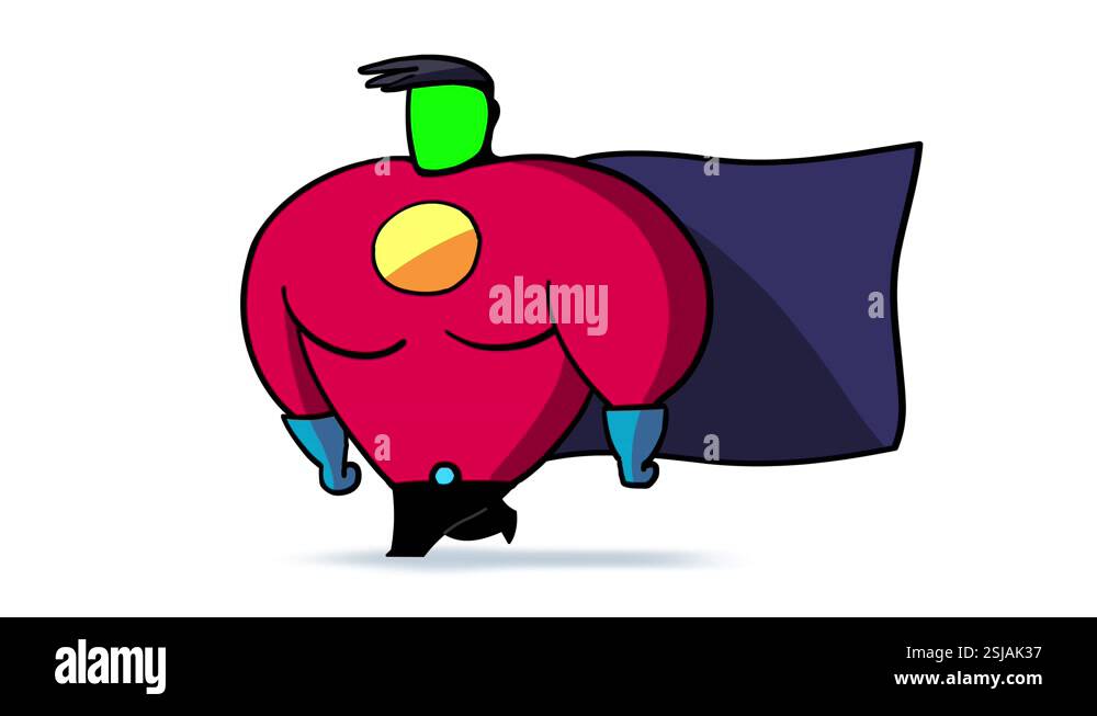Cartoon superhero with green screen with vertical footsteps moves Stock ...