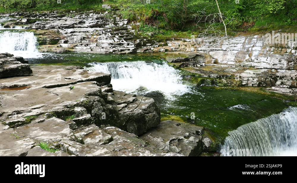 Waterfalls on the River Ribble at Little Stainforth just above Settle ...