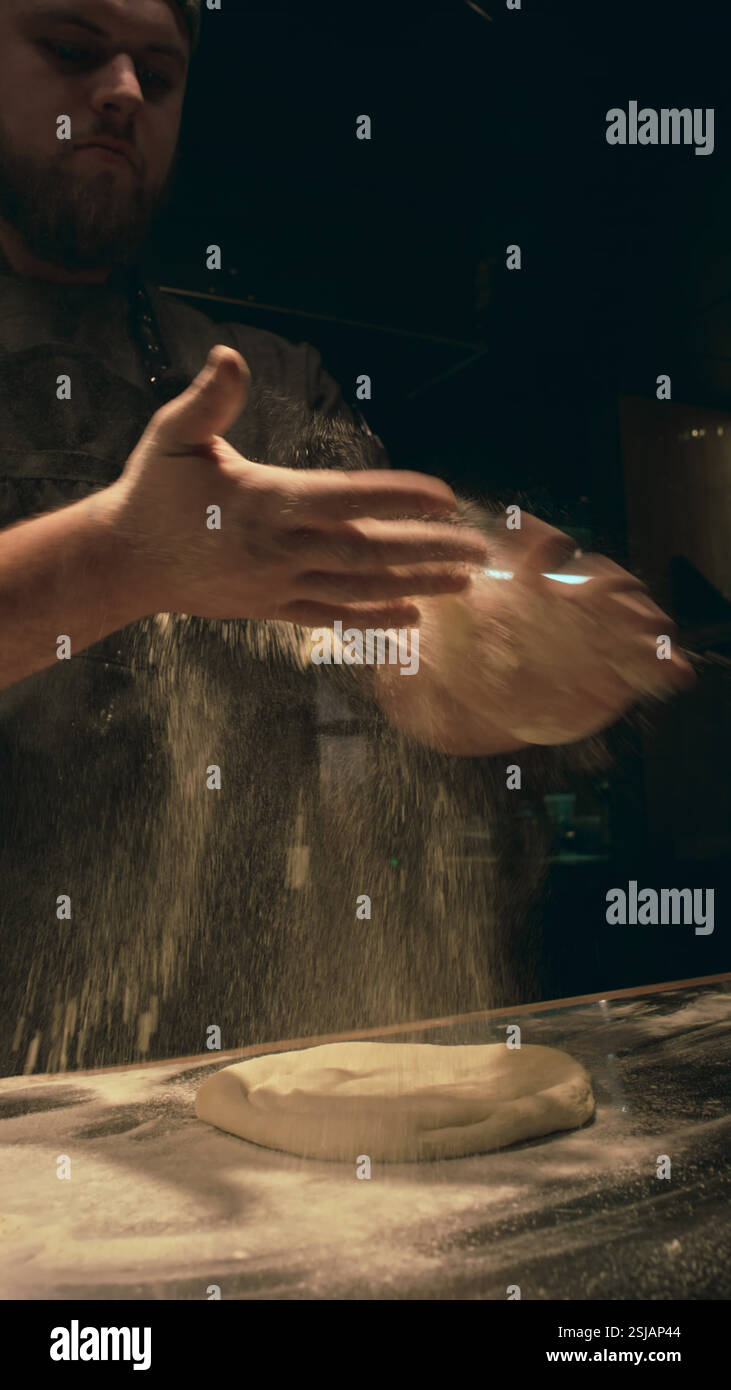 Chef Dusting Hands with Flour before Handling Dough Stock Video Footage ...