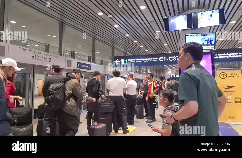 Business people walking in a queue with their suitcase in airport ...