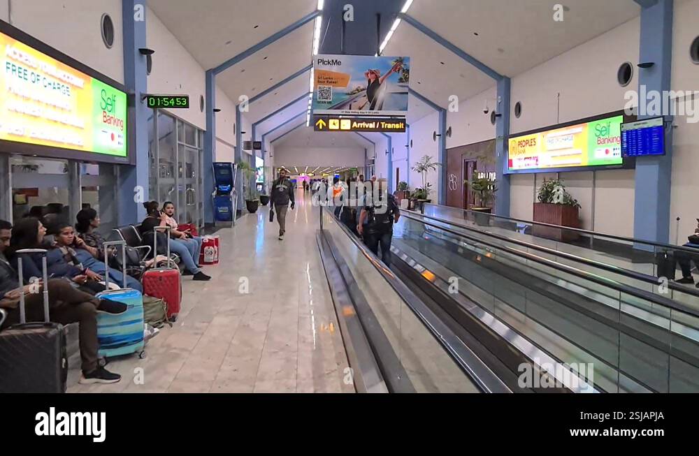 Passengers arriving at the airport terminal - inside view Stock Video ...