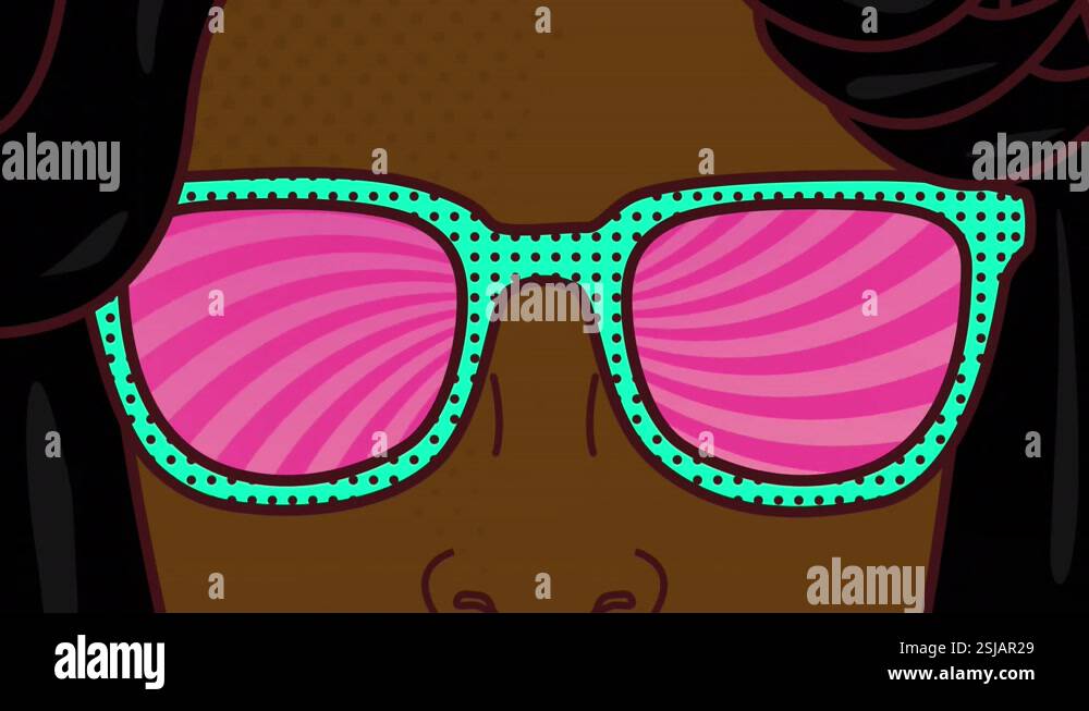 Animation of human face and circular pattern in spectacles against ...