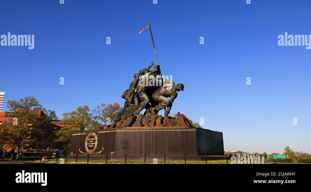 Washington DC Marine Corps Memorial statue sunny 4K Stock Video Footage ...