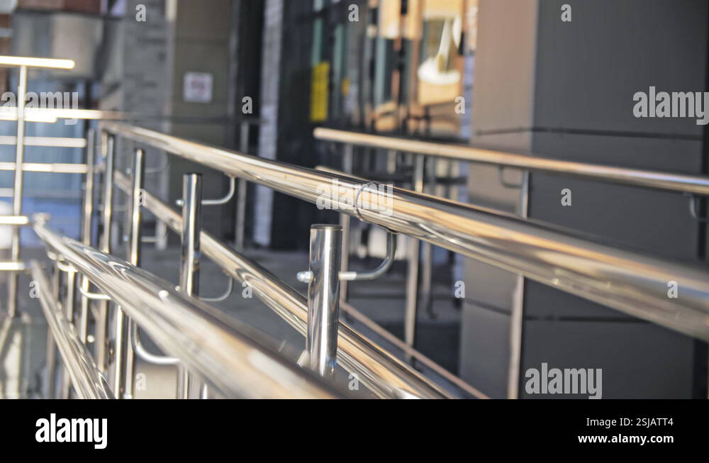 Ramp handrails for people with disability at building entrance Stock ...