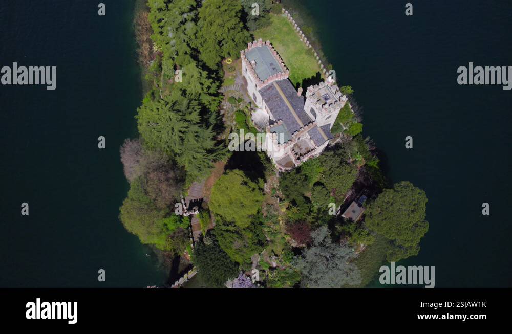 Top down view of the medieval castle of little Loreto Italian island in ...