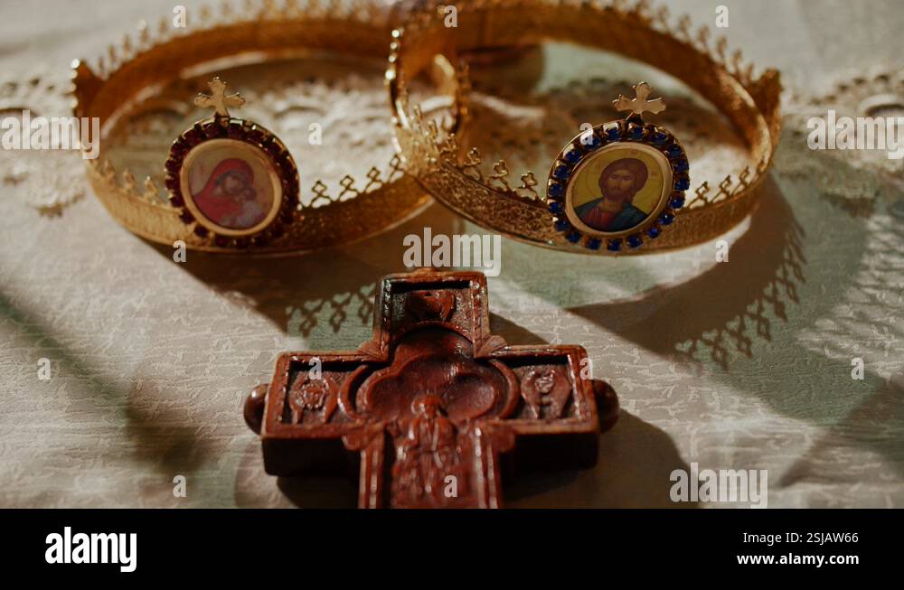 Wedding crowns in Orthodox Church, religious ceremony objects Stock ...