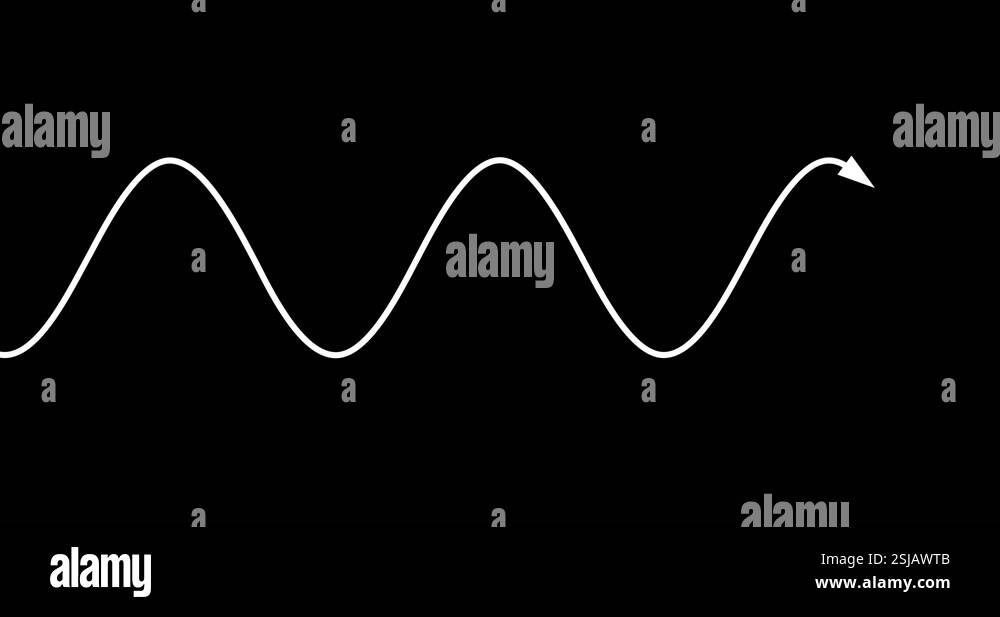 Sinusoid drawing with arrow from left to right white on black Stock ...