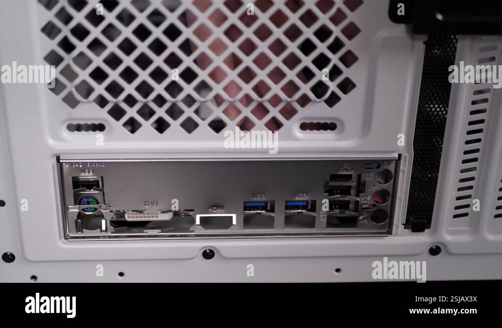 motherboard connectors are placed in special holes case of system unit ...