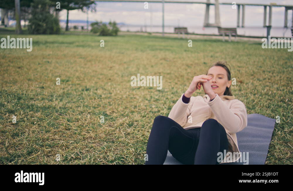 Motivated lady sport training open air. Two women clapping hands abs ...