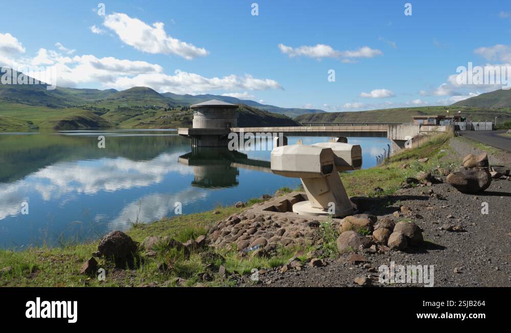 Hydro power water intake tower at Katse Dam in rural Lesotho, Africa ...