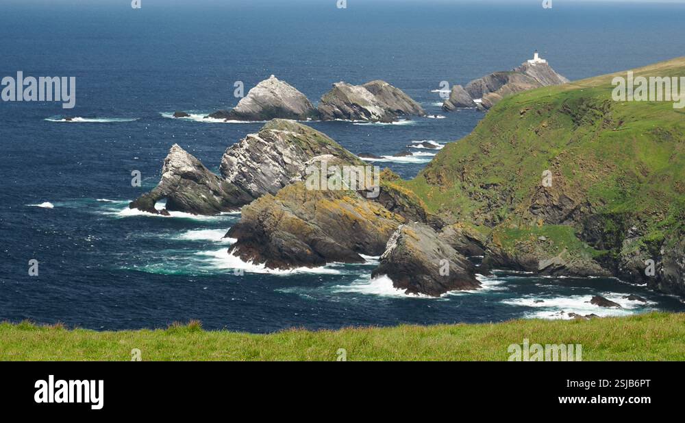 Muckle Flugga lighthouse off Herma Ness on Unst, Shetland, Scotland, UK ...