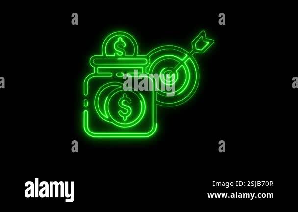 Neon line bank with dollar coins saving on a black background, Money ...