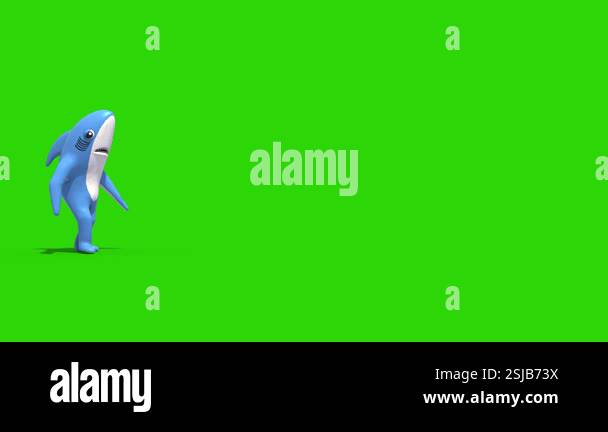 Mr Shark Baby Shark Green Screen Walks Side Kids 3D Rendering Animation ...