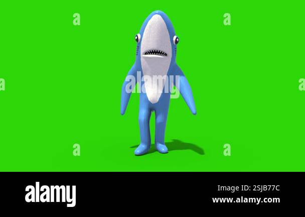 Mr Shark Baby Shark Green Screen Walkcycle Loop Kids 3D Rendering ...