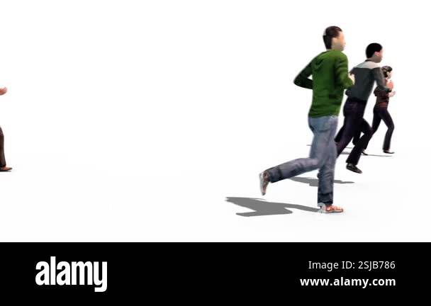Crowd People Run Running Side Alpha Matte 3D Rendering Animation Stock ...