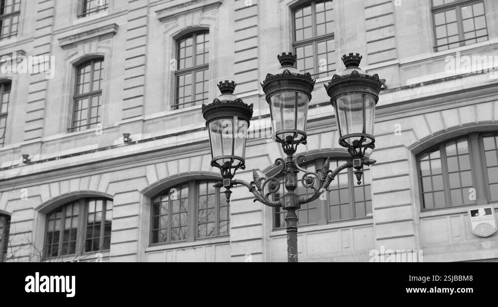 Vintage View Of A Typical French Street Lamp In The Streets Of Paris ...