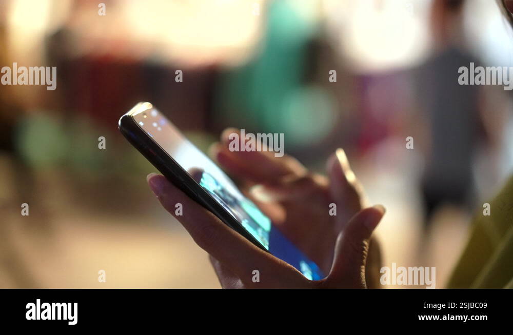 Close up smartphone Solo traveler asian women take photo food upload ...