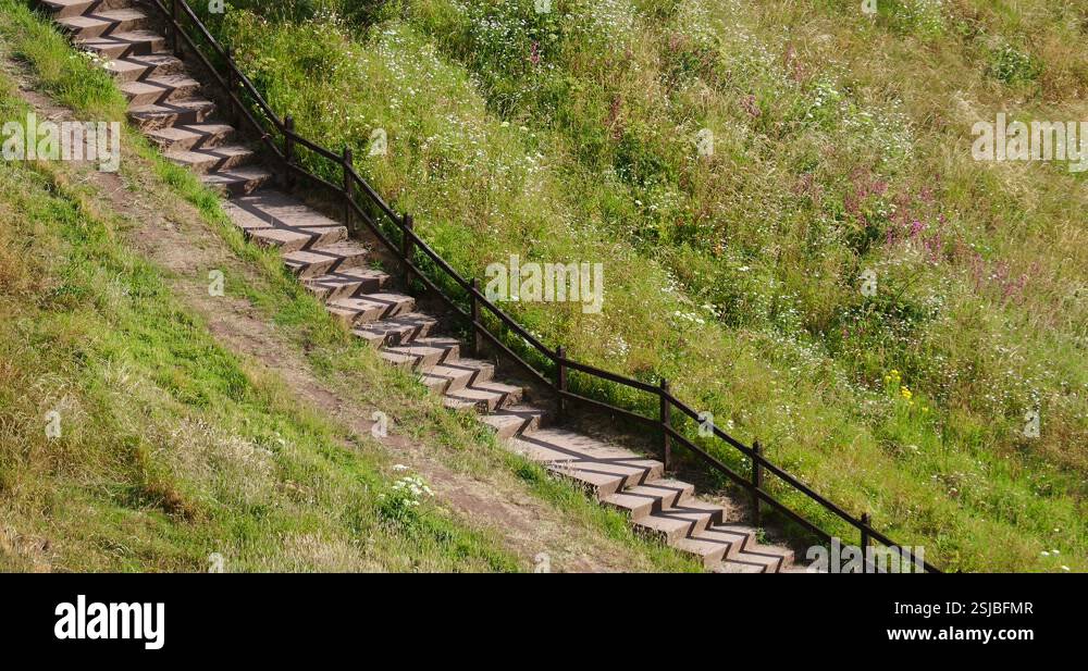 Steps below Dunnottar Castle on the outskirts of Stonehaven in NE ...
