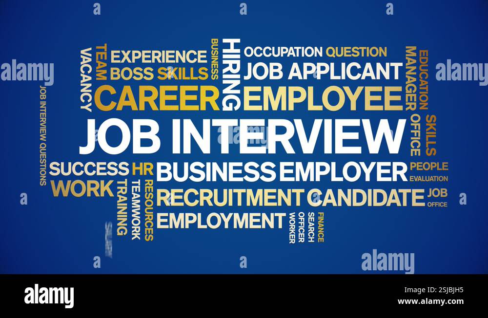 Job interview animated word cloud,animation kinetic typography seamless ...