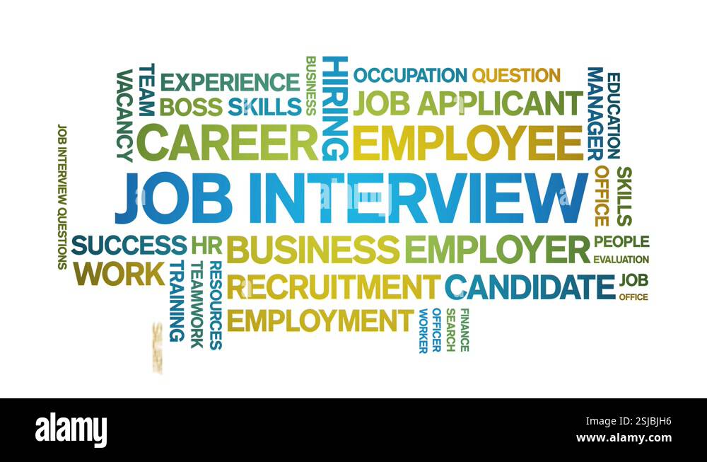 Job interview animated word cloud,animation kinetic typography seamless ...