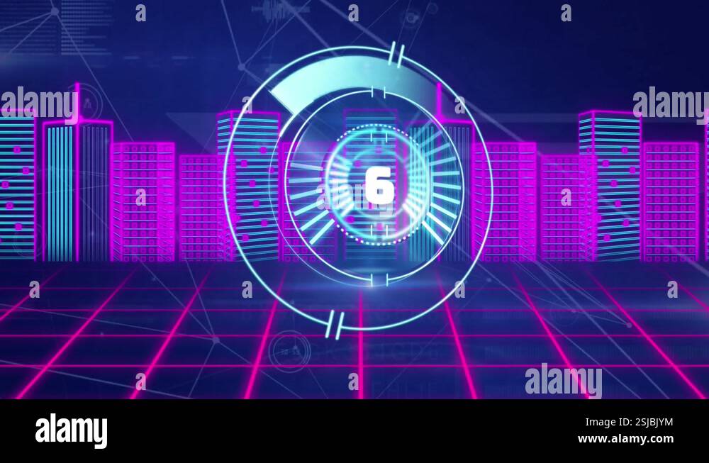 Animation of countdown over round scanner and network of connections against 3d Stock Video ...